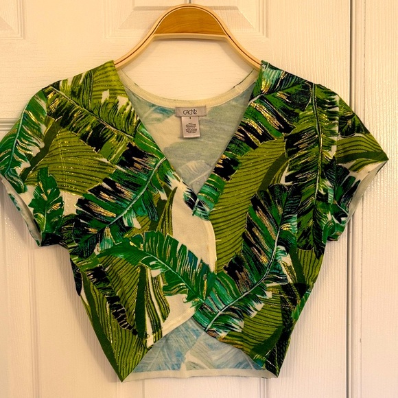 Cache | Tops | Nwot Cache Tropical Green Leaf Crop Top | Poshmark